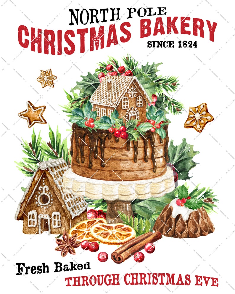 North Pole Christmas Bakery Digital Diy Sign Gingerbread House Etsy