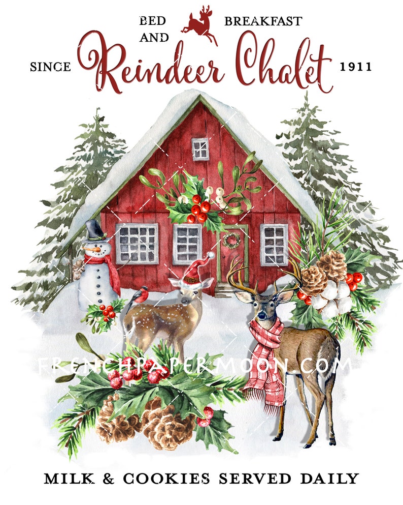 Christmas Reindeer, Winter Cabin, Snow Cabin, Red Cabin, Snowman, Fir ...