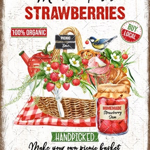 Strawberry Market Sign, Summer Strawberries, Picnic Basket, Jam, DIY ...