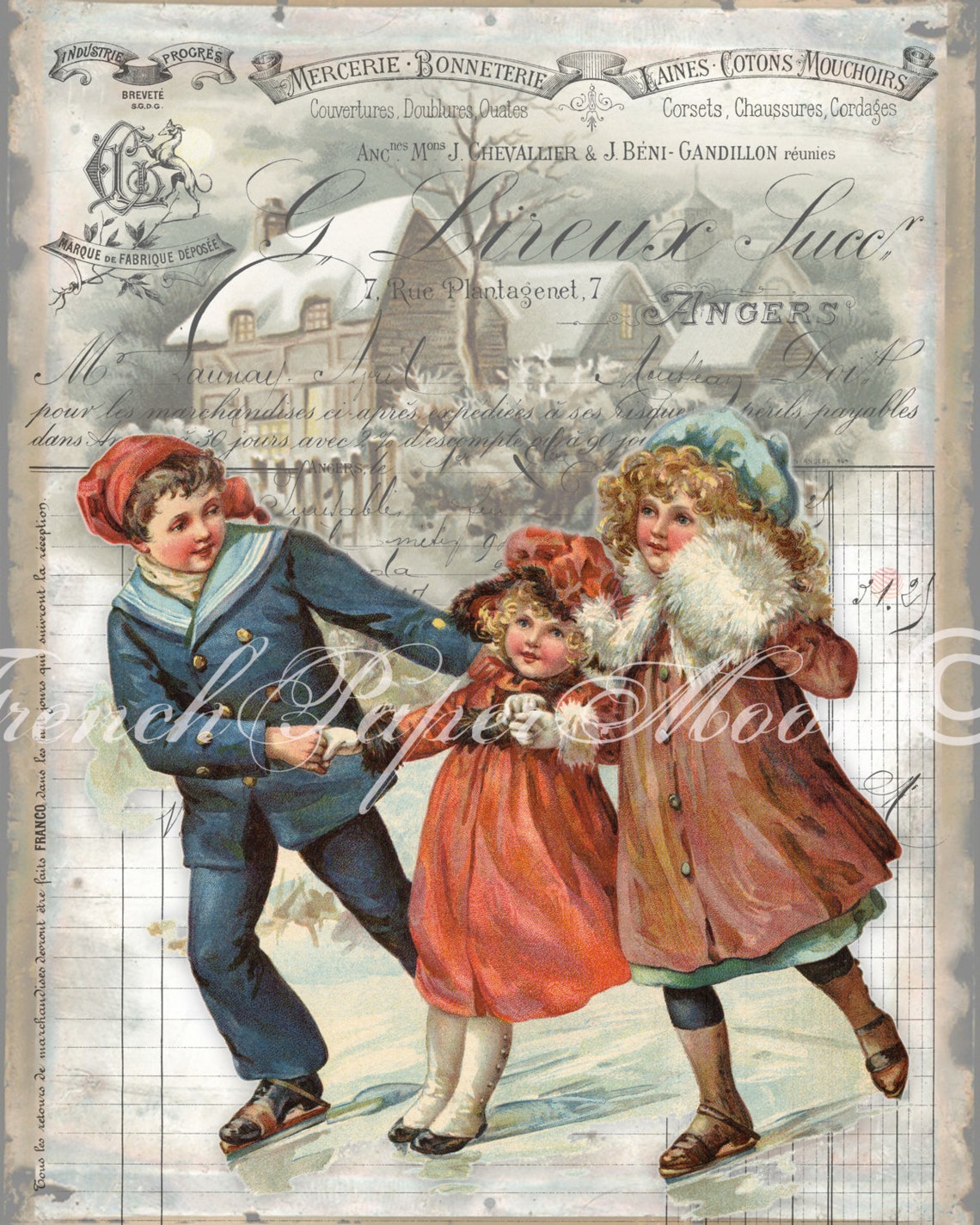 Victorian Children Ice-skating Digital Art Shabby Chic - Etsy