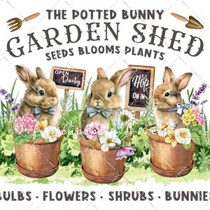 Spring Flower Bunnies Garden Shed Potted Bunny Cute Farmhouse DIY Sign ...