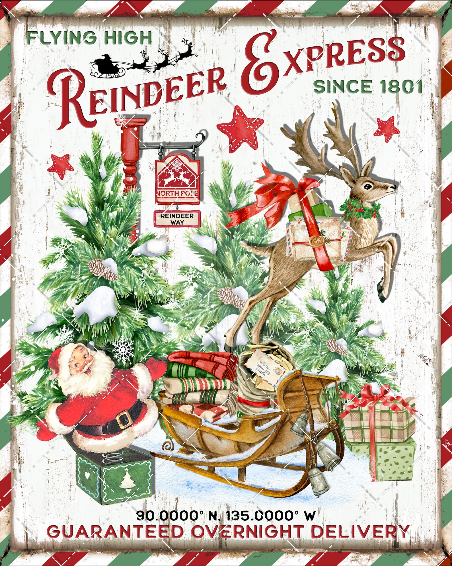 North Pole Flying Reindeer Mail Santa Sleigh Christmas Post - Etsy