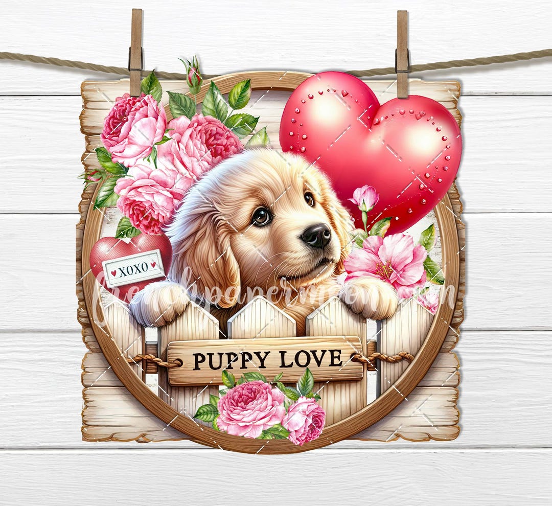 Cute Puppy Love Valentine PNG Sublimation, Balloons, Roses, Tiered Tray ...