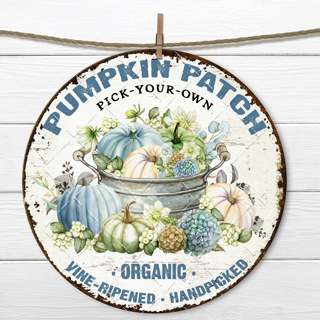 Blue Green Pumpkin Basket Fall Sign Printable Sublimation Graphic, Wall ...