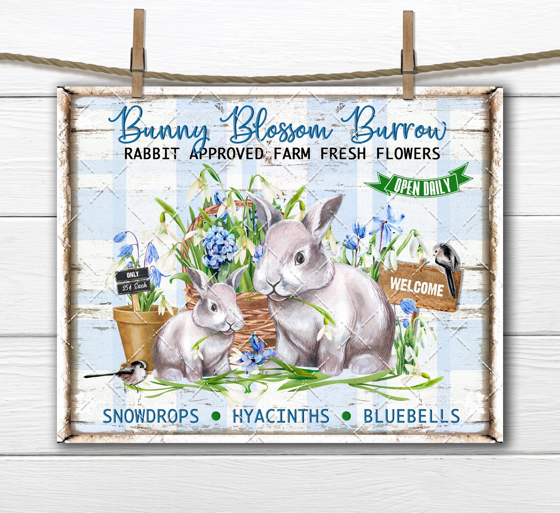Easter Bunny Cute Farmhouse Digital Print DIY Sign Making Spring Garden ...