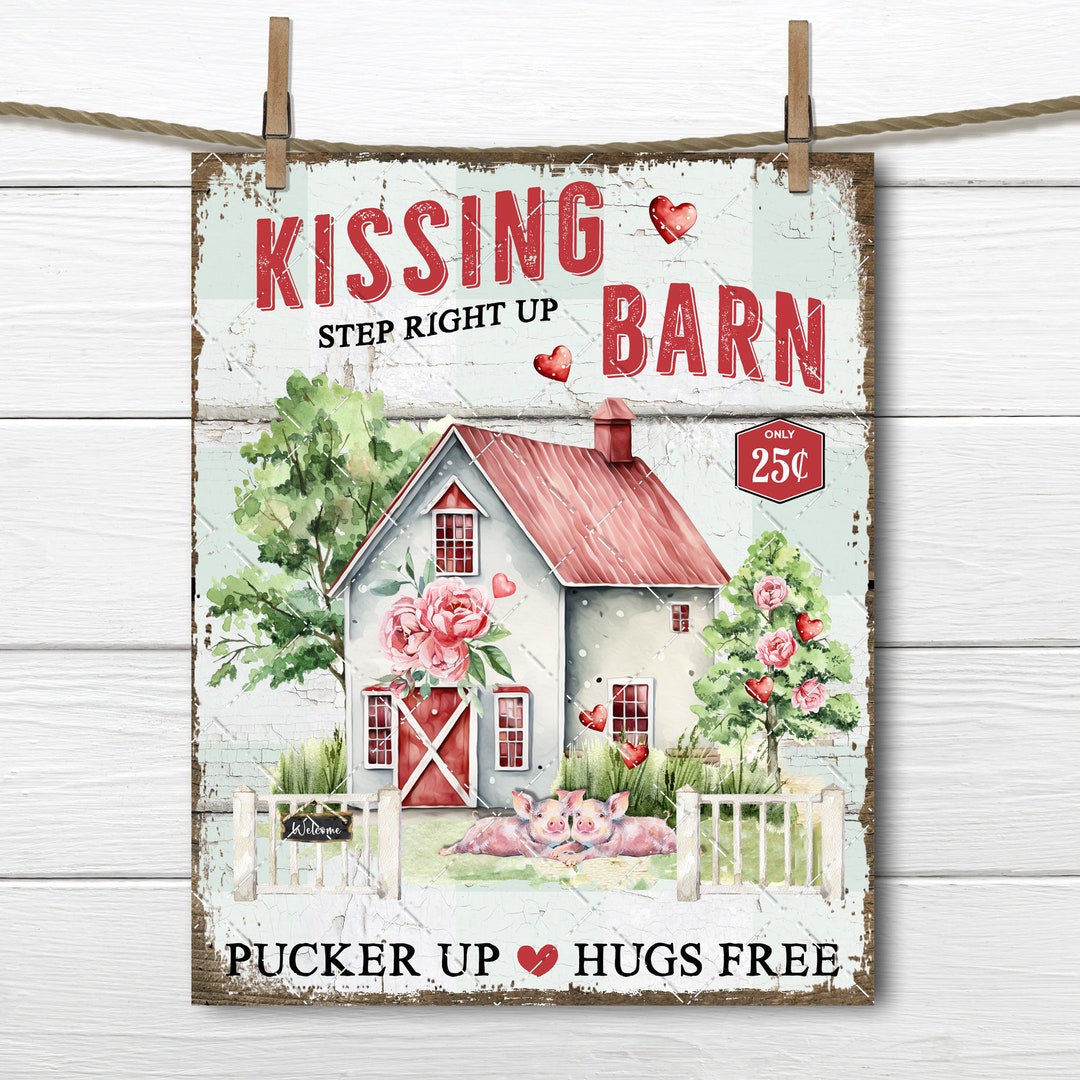 Farmhouse Valentine Kissing Booth Rustic Shabby Farm Animal Pigs ...