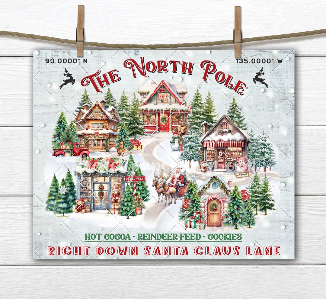 North Pole Christmas Village Santa Claus Lane DIY Sign Making Transfer ...