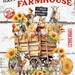 Fall Farmhouse Wagon Cute Farm Animals Hayrides Sunflowers Wheat DIY ...