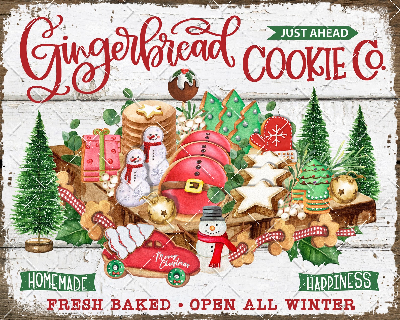 Gingerbread Cookie Co Xmas Sweets Cutting Board Bakery DIY Sign Fabric ...