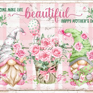 Mothers Day Gnome DIY Sign, Pink Mothers Day Roses, Mothers Day Crafts ...