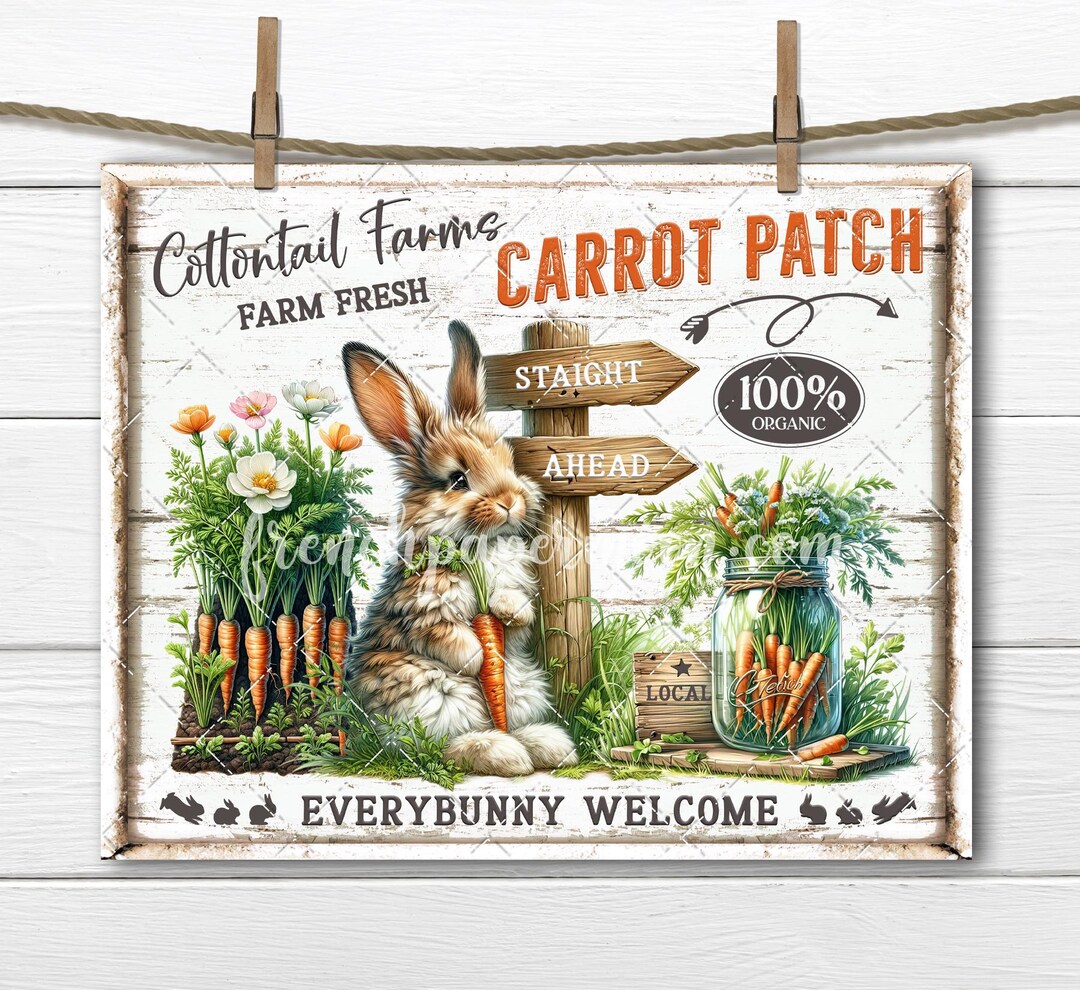 Easter Bunny Carrot Patch Rustic Shabby DIY Sign Making, Fabric ...
