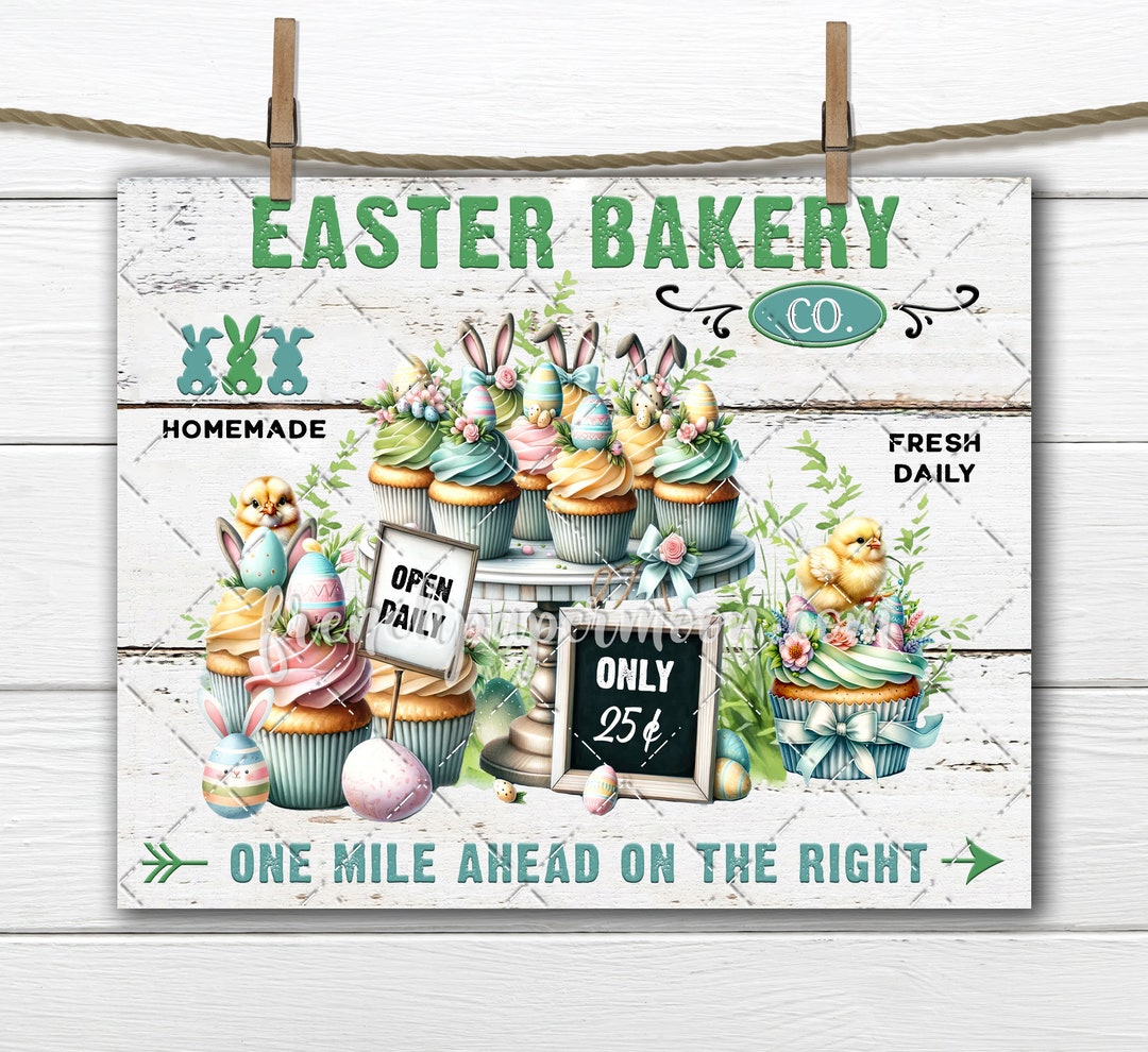 Cute Spring Easter Bakery Cupcake Stand Baby Chick Pastel DIY Sign DTF ...