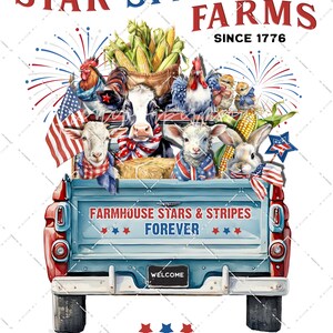 Patriotic Farmhouse Truck 4th of July Farm Animal Red White Blue Stars ...