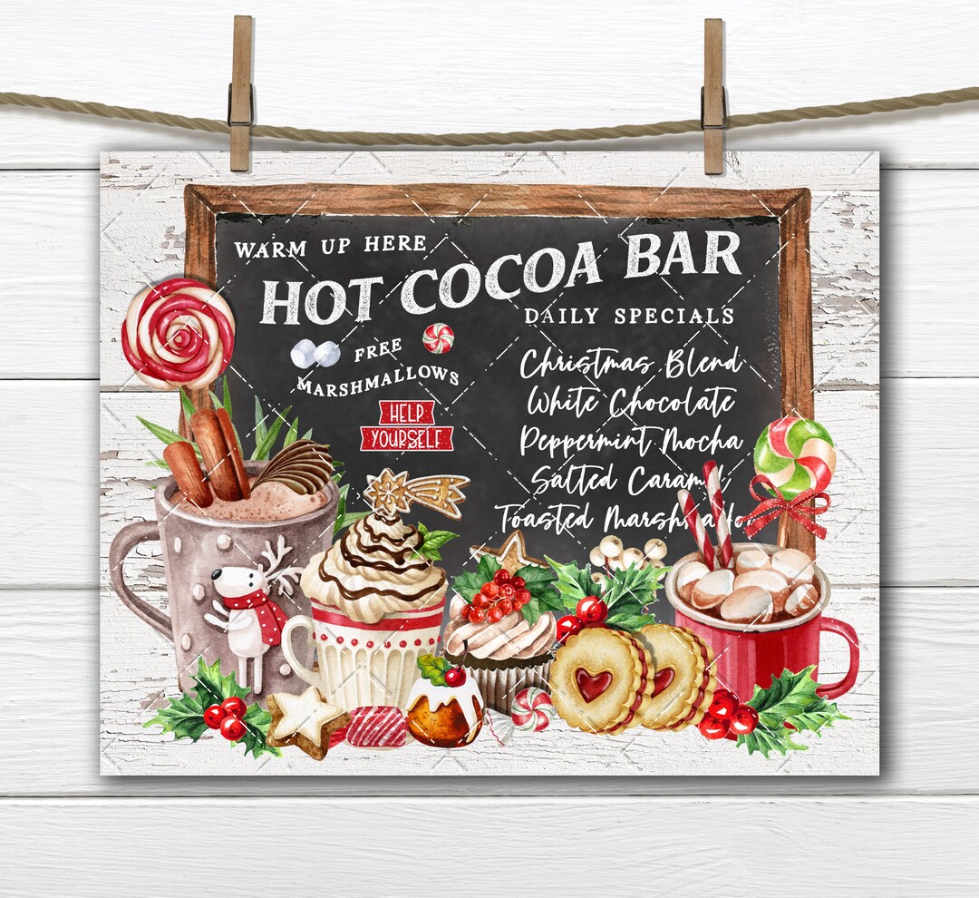 Christmas Hot Cocoa Digital Art Print Xmas Drinks Sweets Cupcakes ...