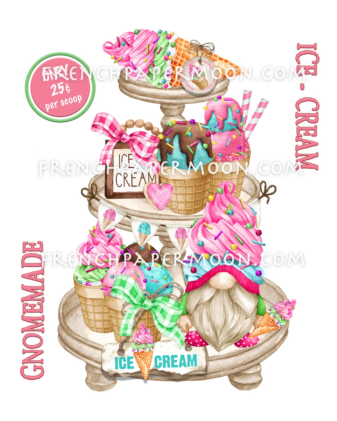Gnome Ice Cream Tiered Tray Ice Cream Sign Ice Cream Party - Etsy