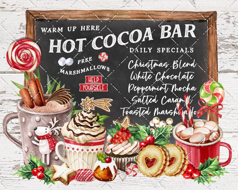 Christmas Hot Cocoa Digital Art Print Xmas Drinks Sweets - Etsy