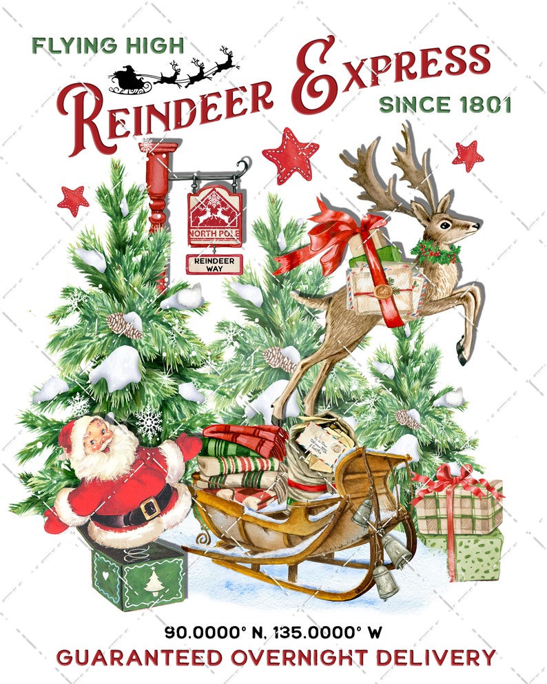 North Pole Flying Reindeer Mail Santa Sleigh Christmas Post - Etsy
