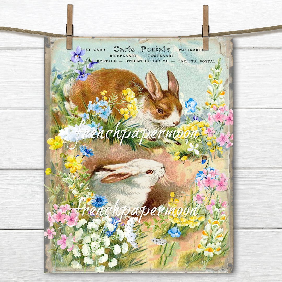 Shabby Spring Bunnies, Garden Bunny Printable, Bunny Rabbits ...