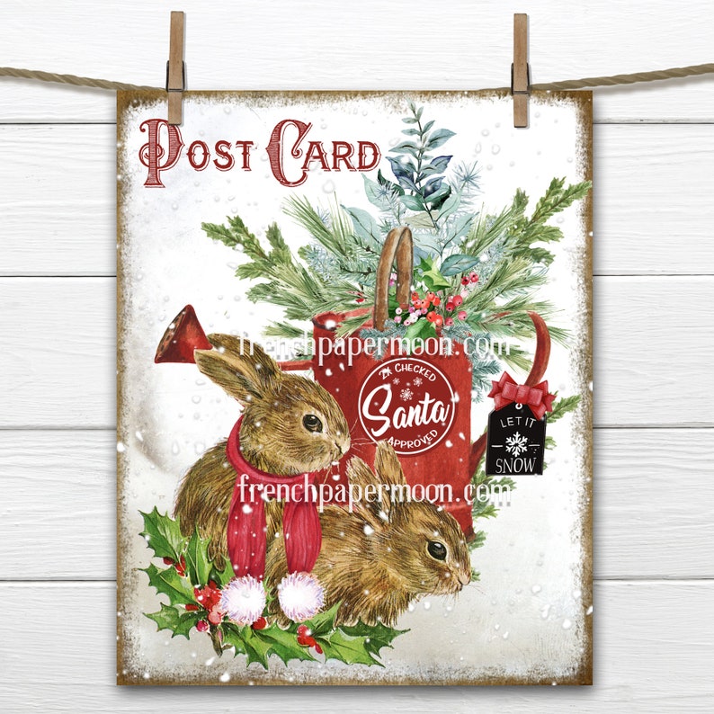 Cute Christmas Bunnies Digital Snow Bunnies Winter Animal - Etsy