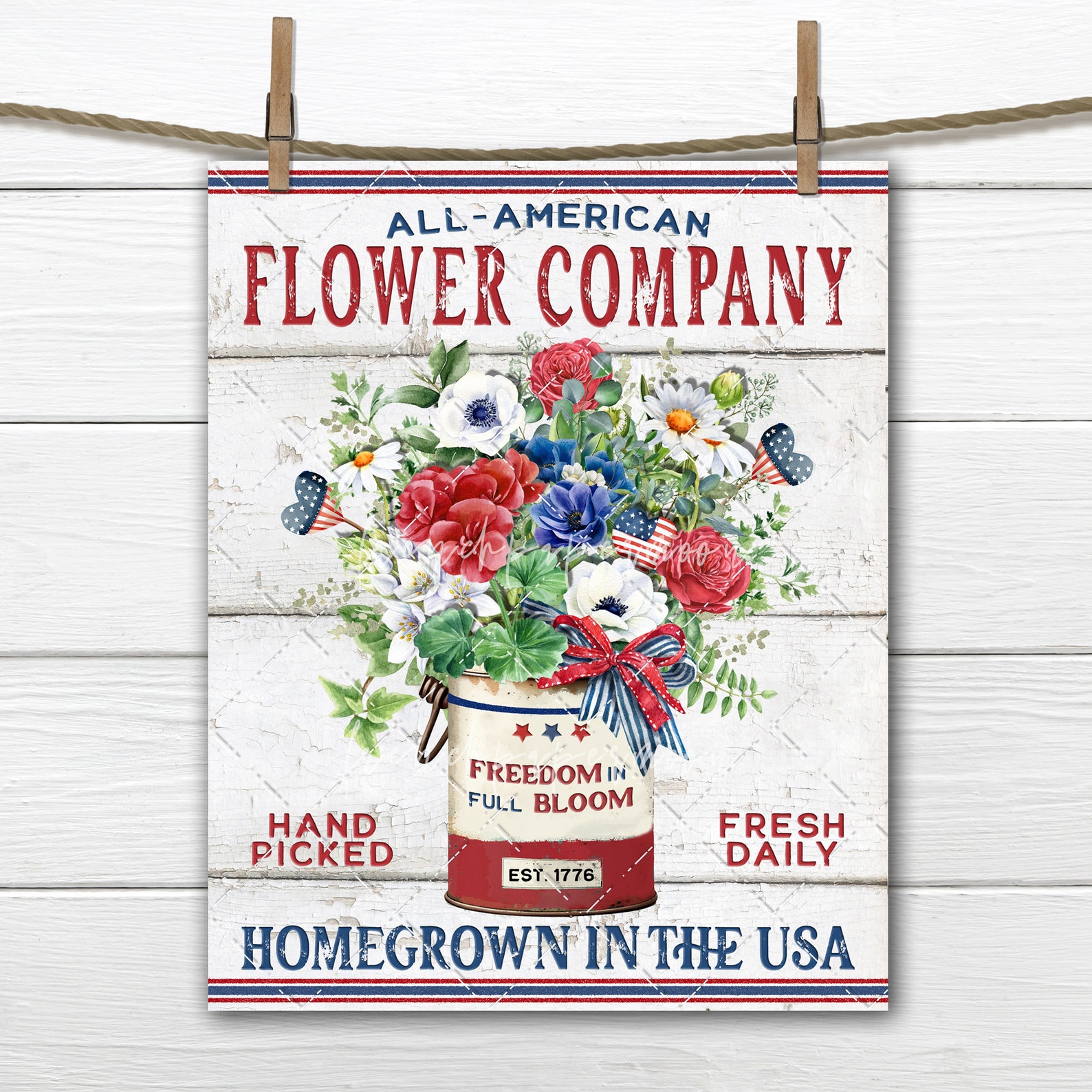 Farmhouse Patriotic Flower Market Red White Blue Floral Bouquet 4th of ...