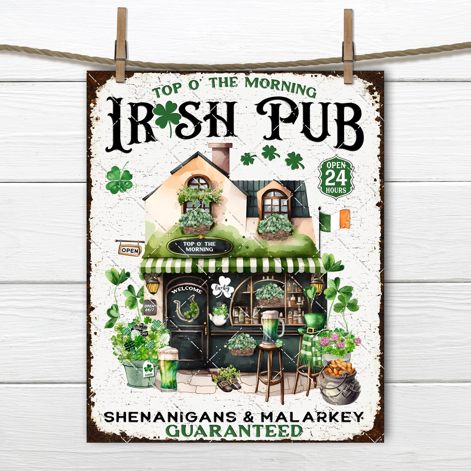 St Patrick's Day Irish Pub Green Beer Clover Shenanigans Malarkey DIY ...