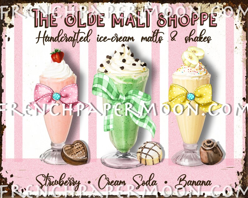 Retro Ice-cream, Ice Cream Parlor, Digital, Milk Shake Sign, Fabric ...