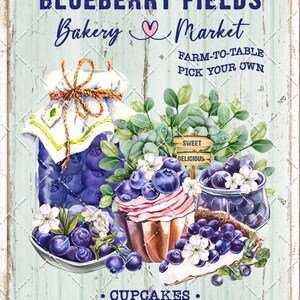 Farm Fresh Blueberries DIY Sign, Berry Jam, Blueberry Bakery, Farm to ...