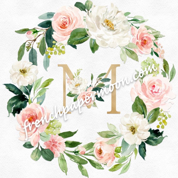 Custom Initial Floral Wreath Printable Monogram Floral | Etsy