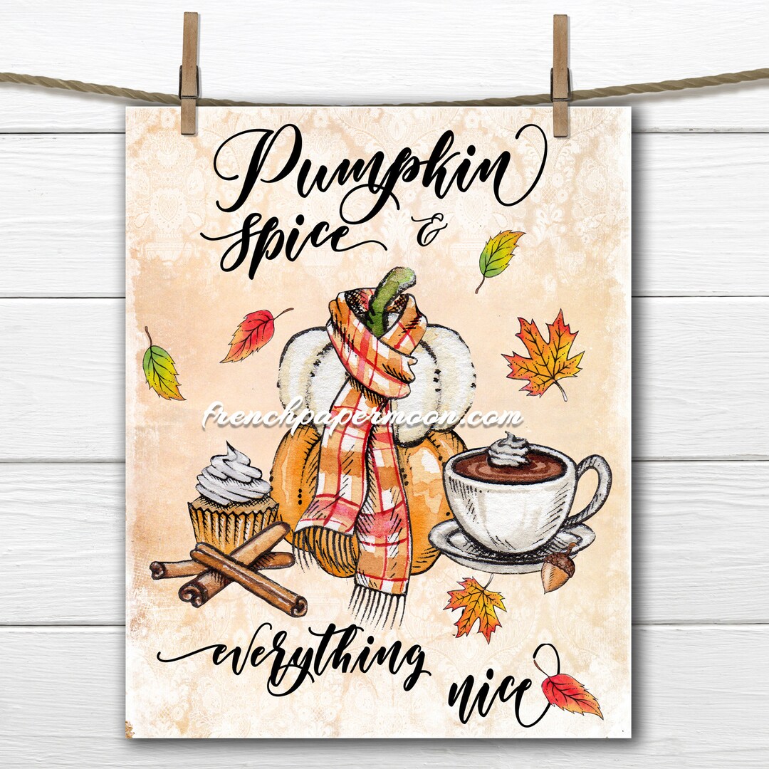 Pumpkin Spice Digital Printable Pumpkins Cinnamon Cupcake Scarf Autumn ...