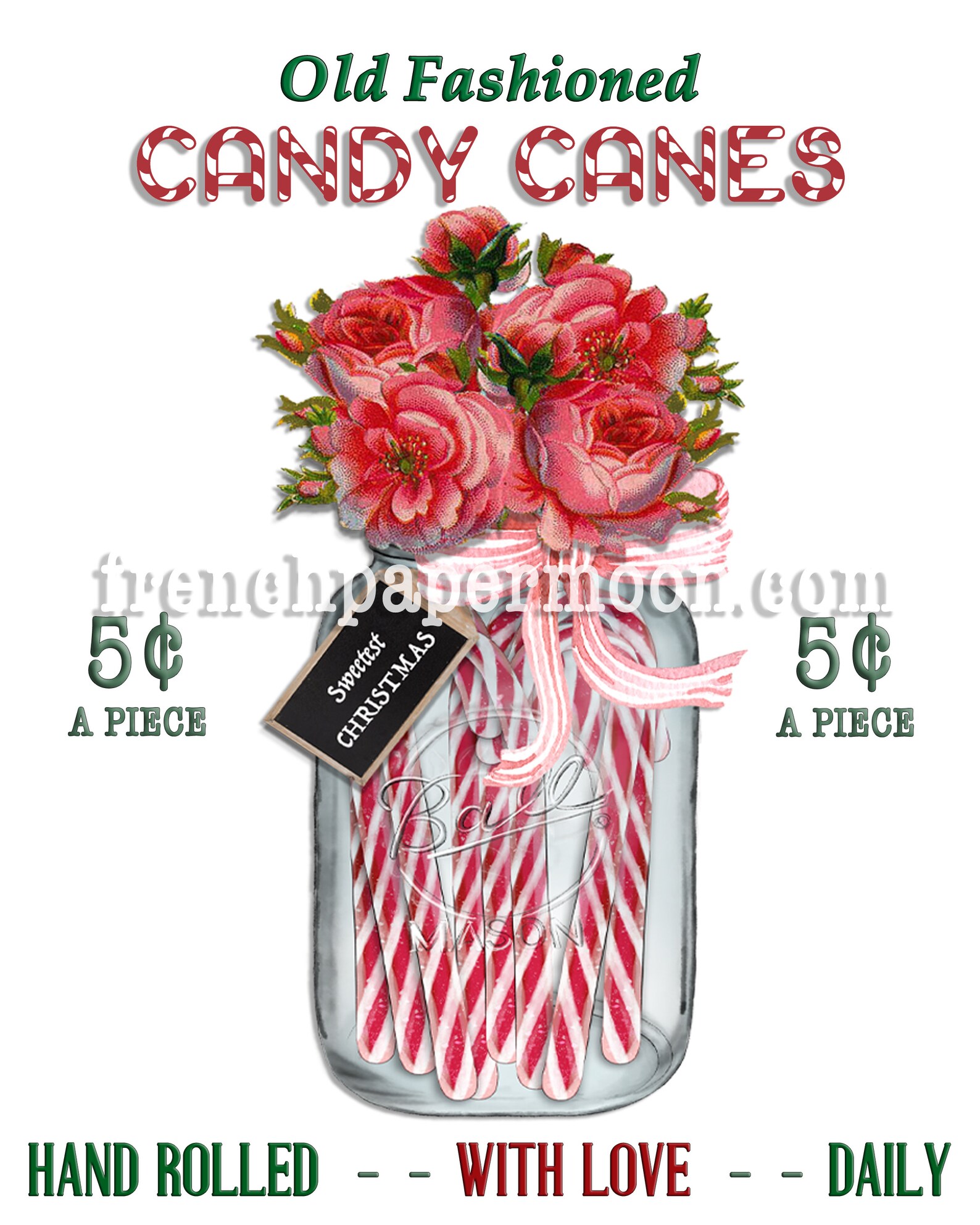 Candy Cane, Old Fashioned, Hand Rolled, Christmas Candy, Pink Xmas ...