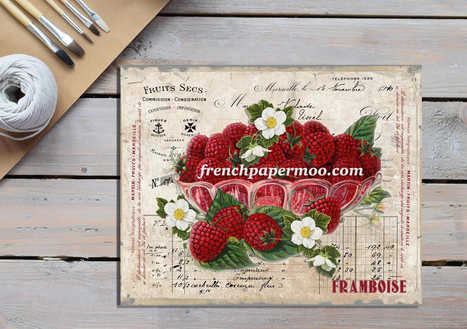 Vintage French Raspberry Digital French Fruit Graphic Fabric | Etsy