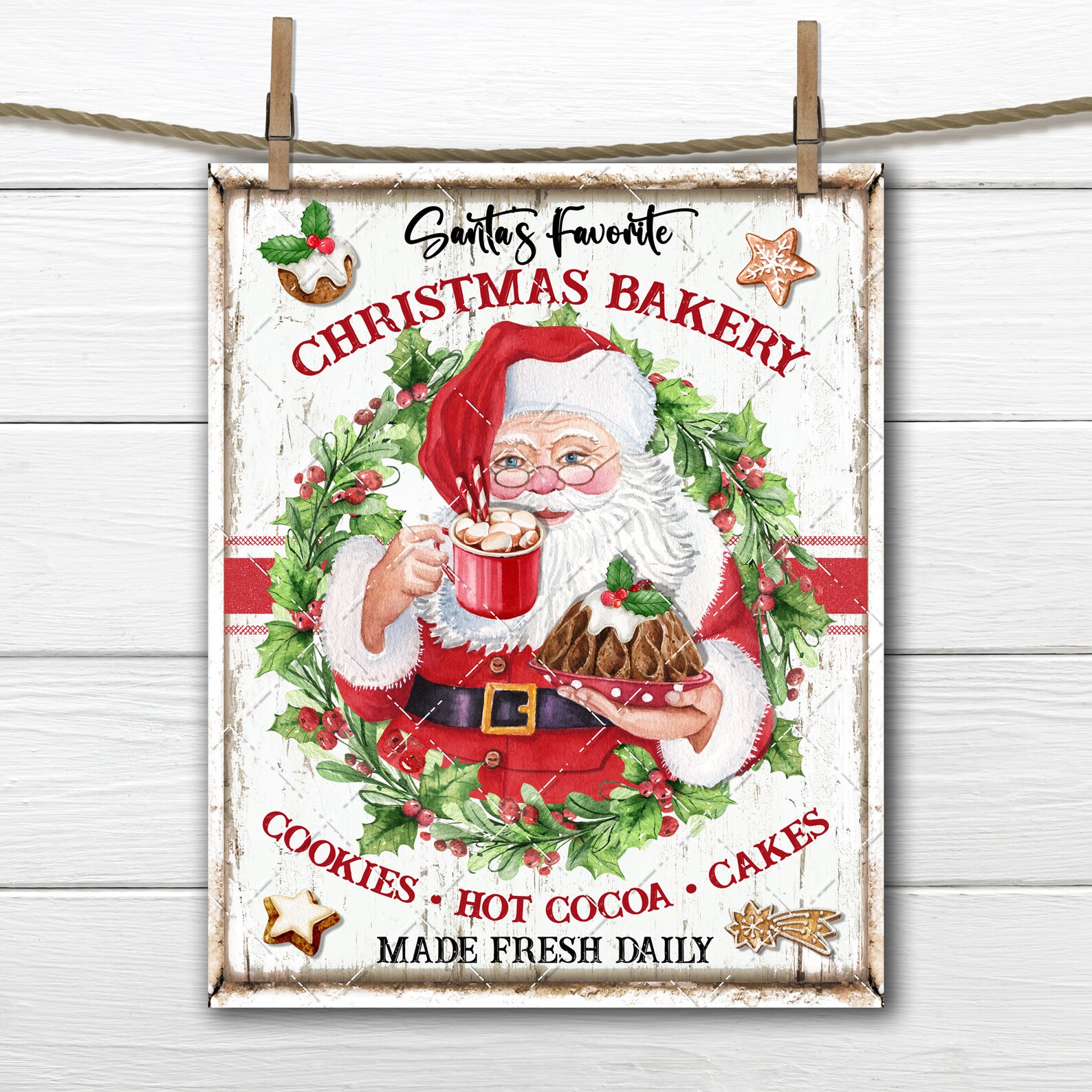Retro Santa, Christmas Bakery, Christmas Cake, Cookies, Hot Cocoa ...