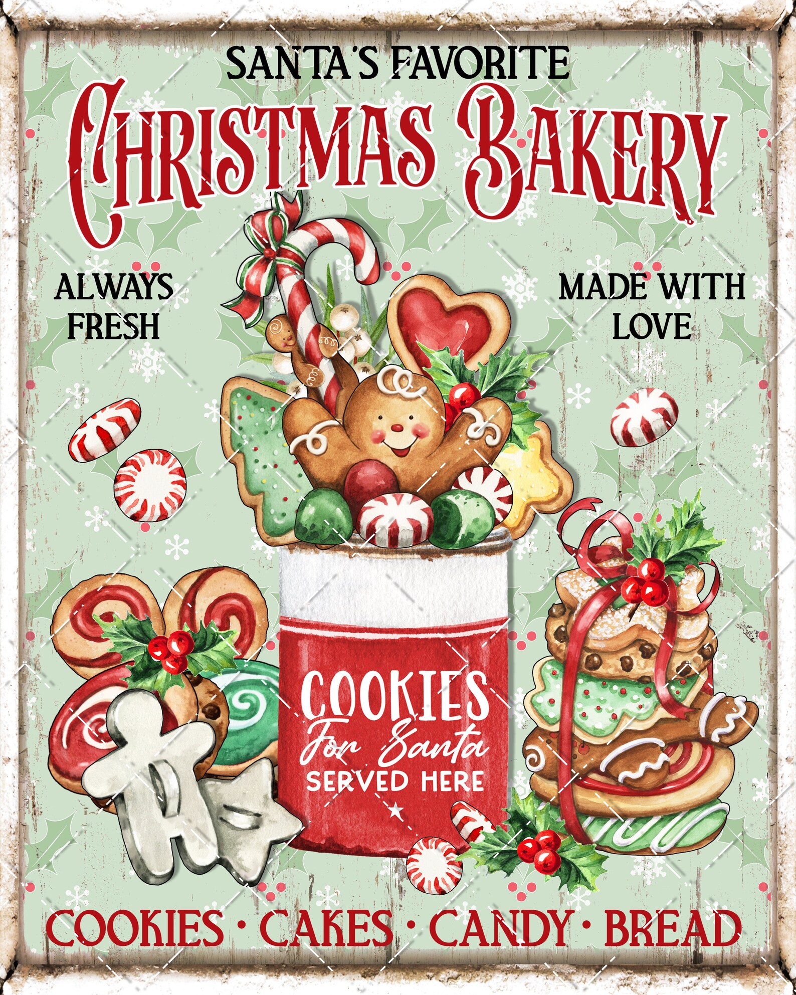 Christmas Bakery Gingerbread Sign Santa Cookies Candy Cakes Xmas Home ...