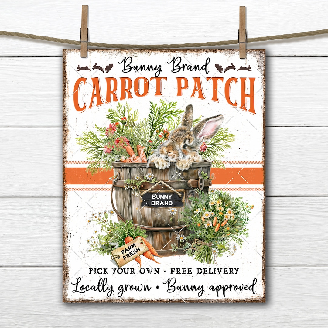 Farmhouse Rustic Bunny Carrot Patch Digital DIY Sign DTF Transfer ...