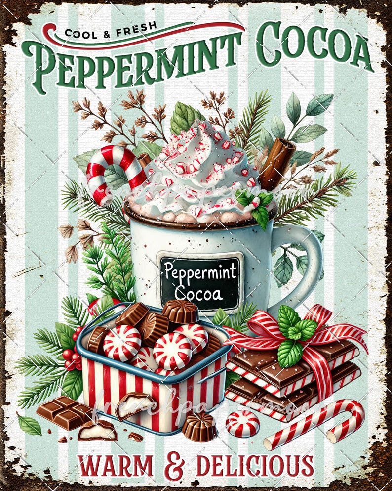 Old Fashioned Retro Peppermint Hot Cocoa, DIY Xmas Sign, Christmas ...