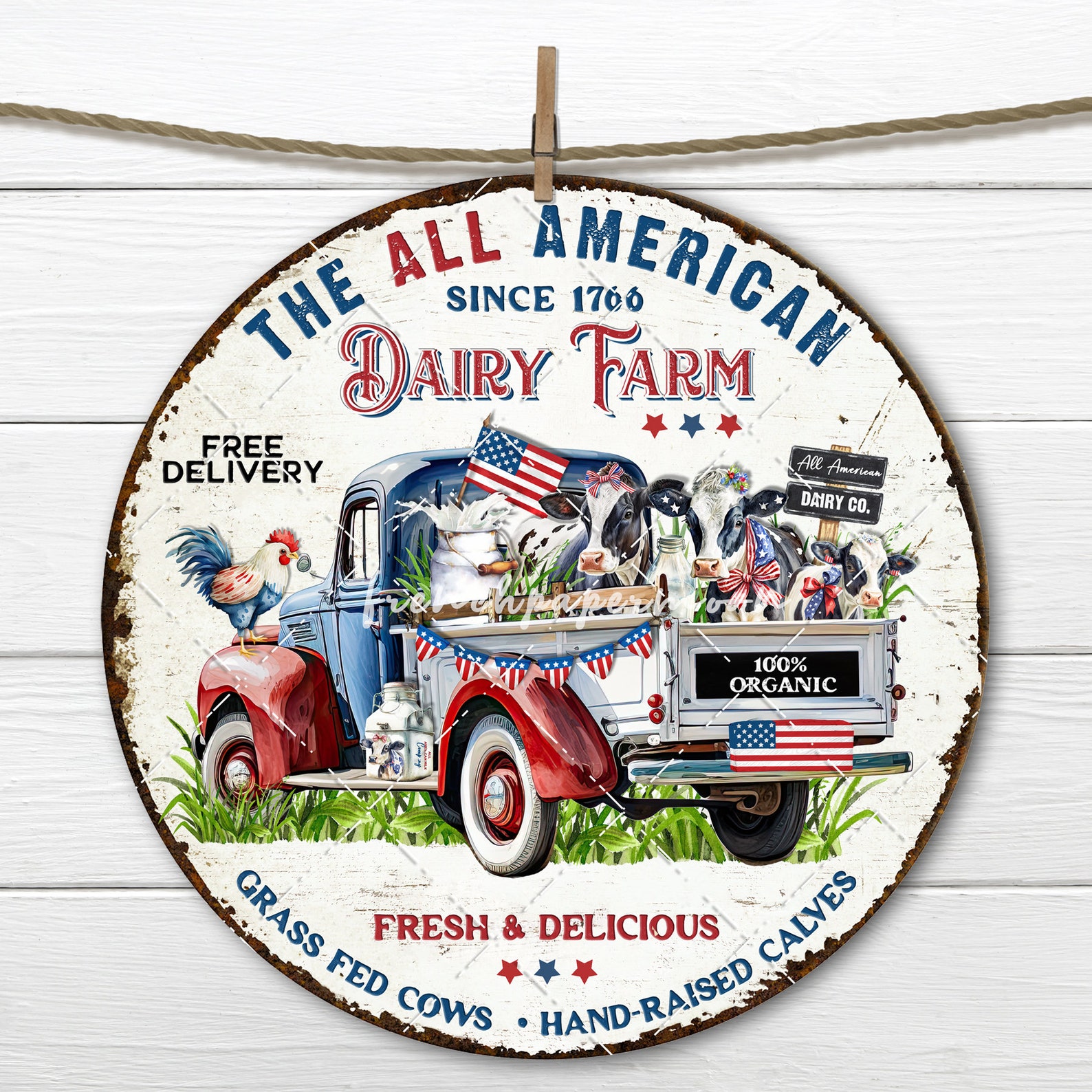 Patriotic Farm Truck Circle Sublimation 4th of July Dairy Farm Red ...