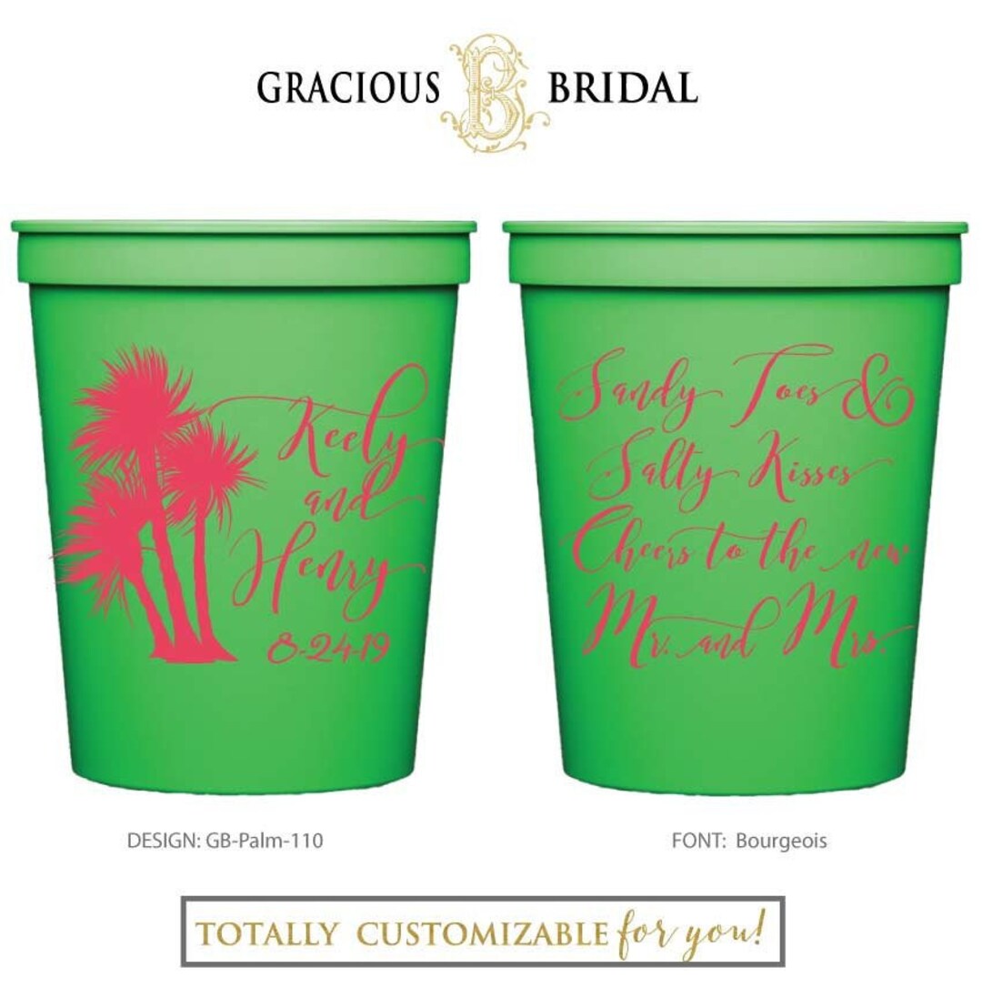 Sandy Toes and Salty Kisses Stadium Cups, Personalized Plastic Party ...