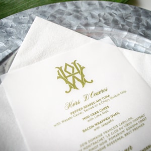 Custom Vellum Wedding Menus, Translucent Monogrammed Reception Menus ...