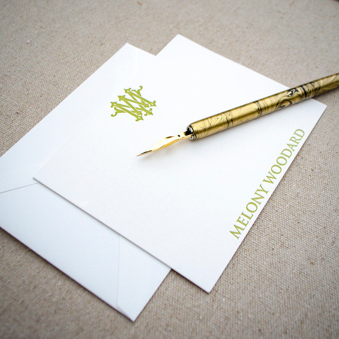 Monogrammed Letterpress A2 Stationery & Envelope Set, Personalized Flat ...