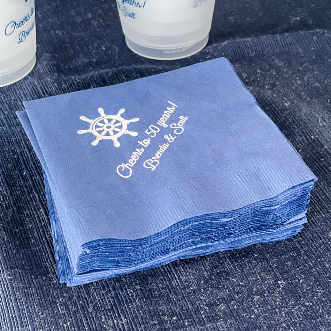 Custom 3ply Nautical Anniversary Cocktail Napkins, Cheers to 50 Printed ...
