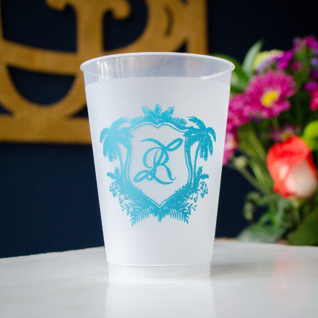 Wedding Crest Monogram Shatterproof Cups, Custom Frosted Plastic Cups ...
