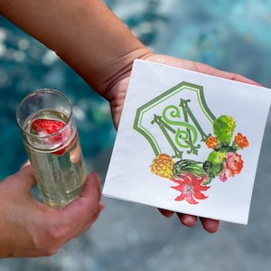 Flamingo Full Color Watercolor Crest Napkins, 3ply Full Color Cocktail ...