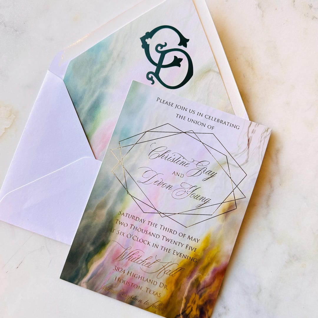 Custom Raised Foil Wedding Invitations, Enhanced Gold Foil Wedding ...