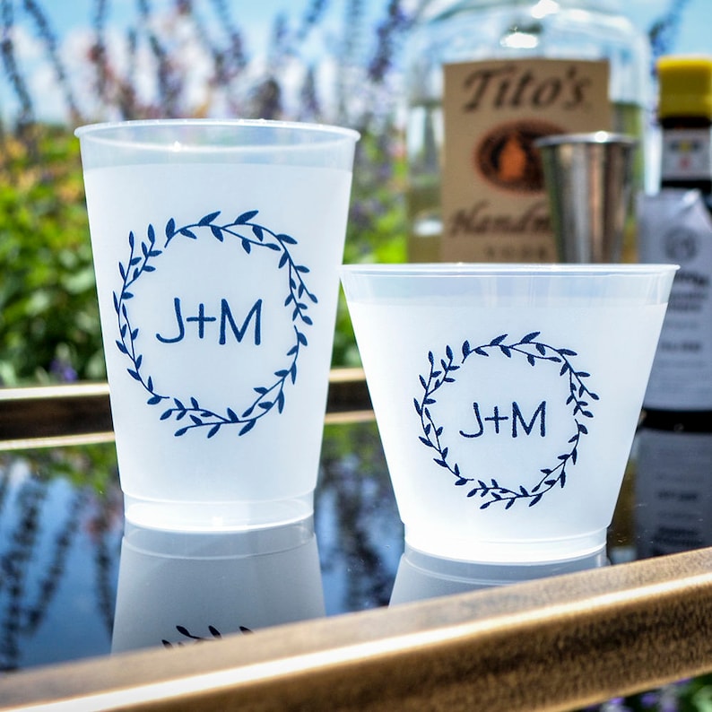 Wreath Monogram Cups Personalized Wedding Cups Party Cups | Etsy