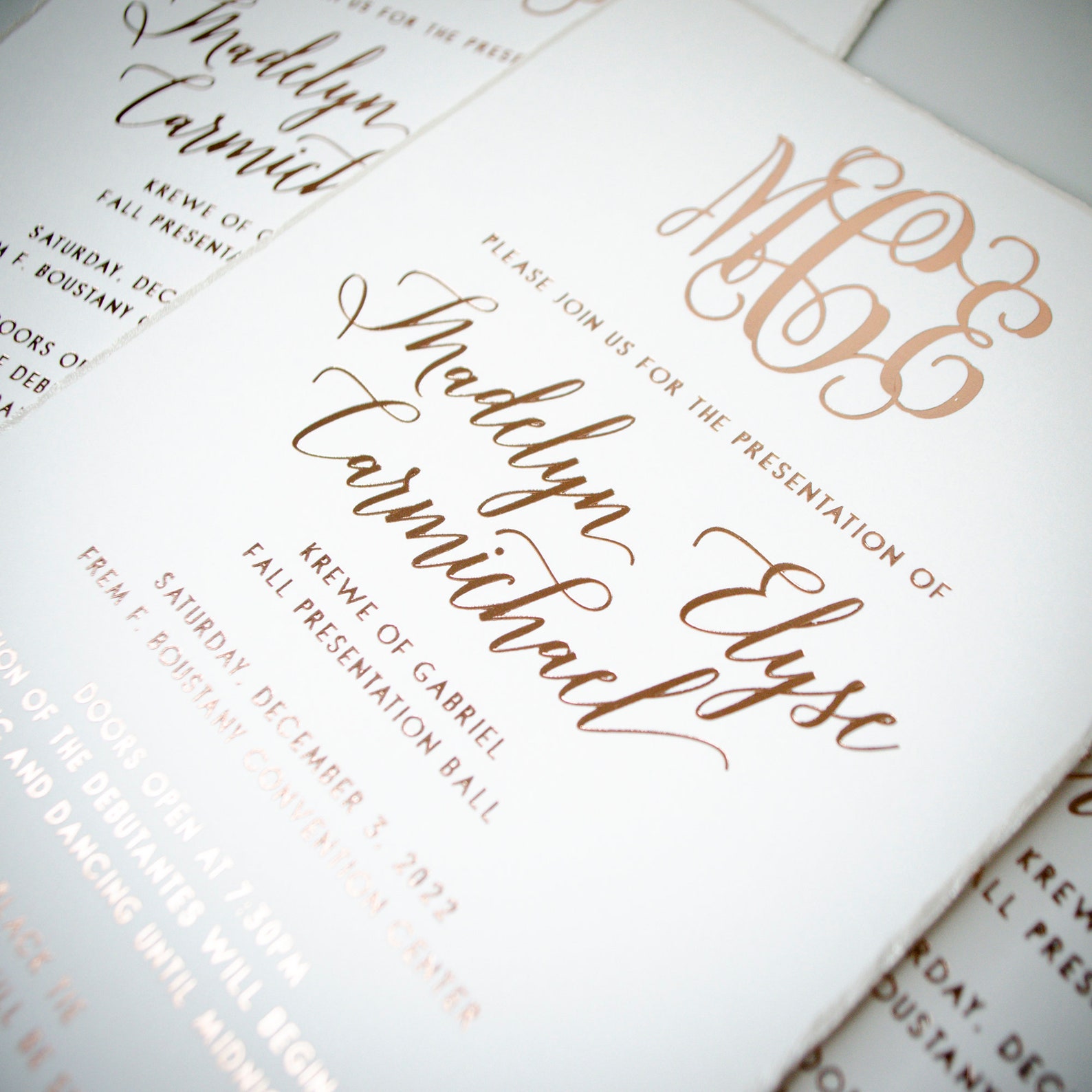 Custom Pearl Deckled Edge Foil Stamped Debutante Ball Invitations ...