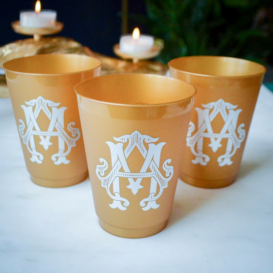 Custom Gold Cups, Monogrammed Wedding Cups, Metallic Shatterproof Cups ...