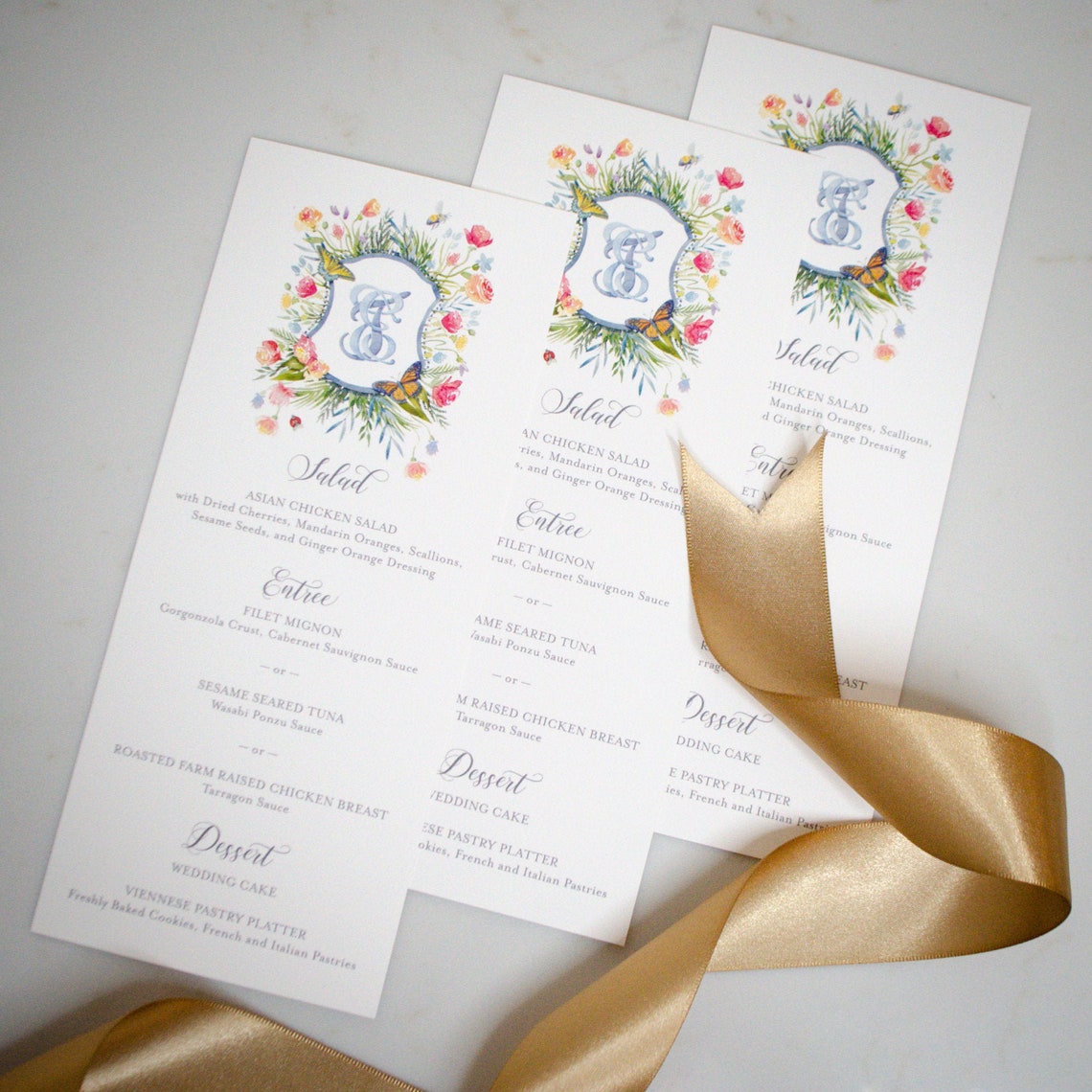 Personalized Watercolor Crest Full Color Printed Menu Cards, Custom ...
