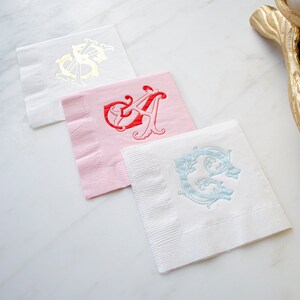 Interlocking Vintage Monogram Wedding Napkins, Custom Cocktail Napkins, Foil Printed Napkins ...
