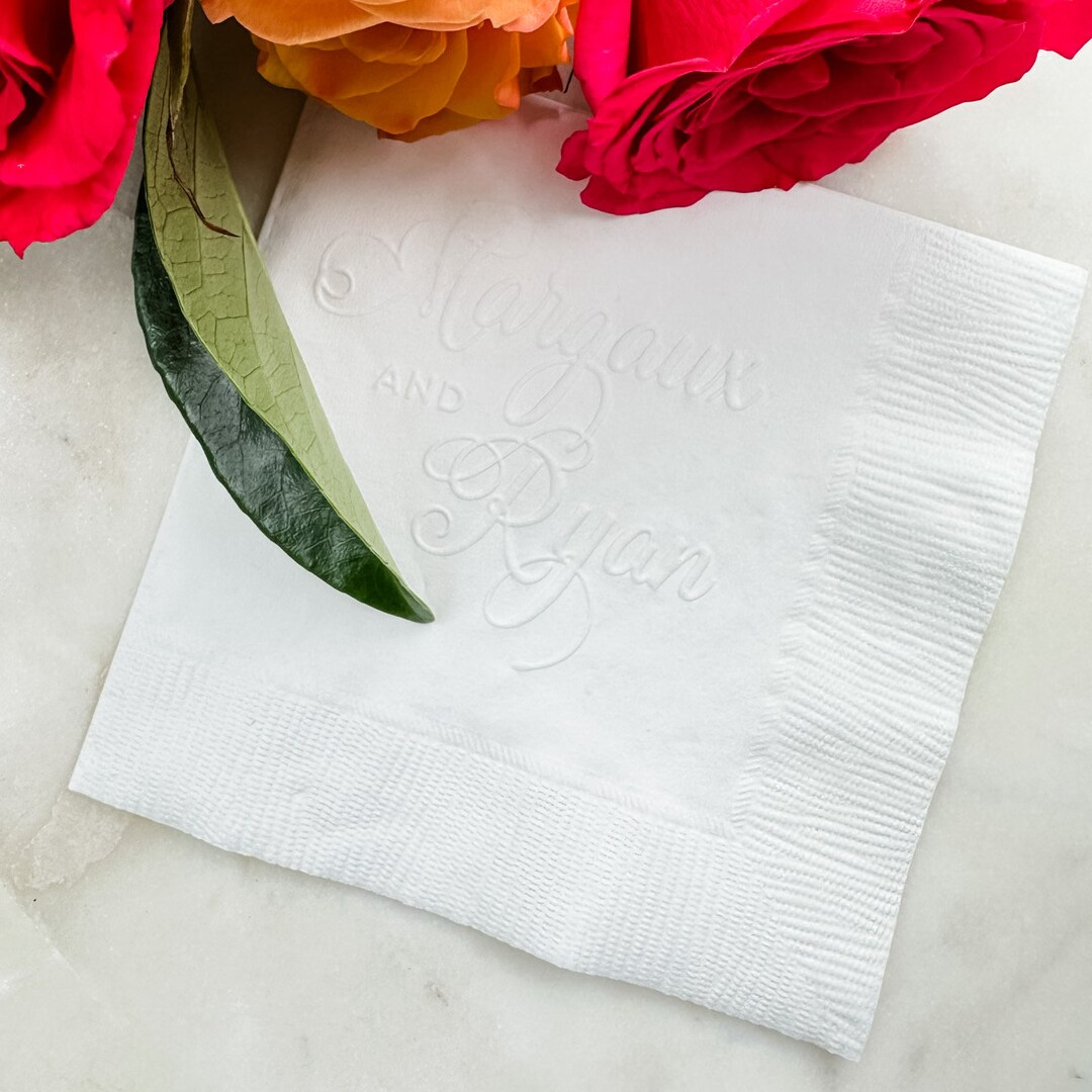 Embossed First Names Wedding Napkins, Custom 3 Ply Embossed Cocktail ...