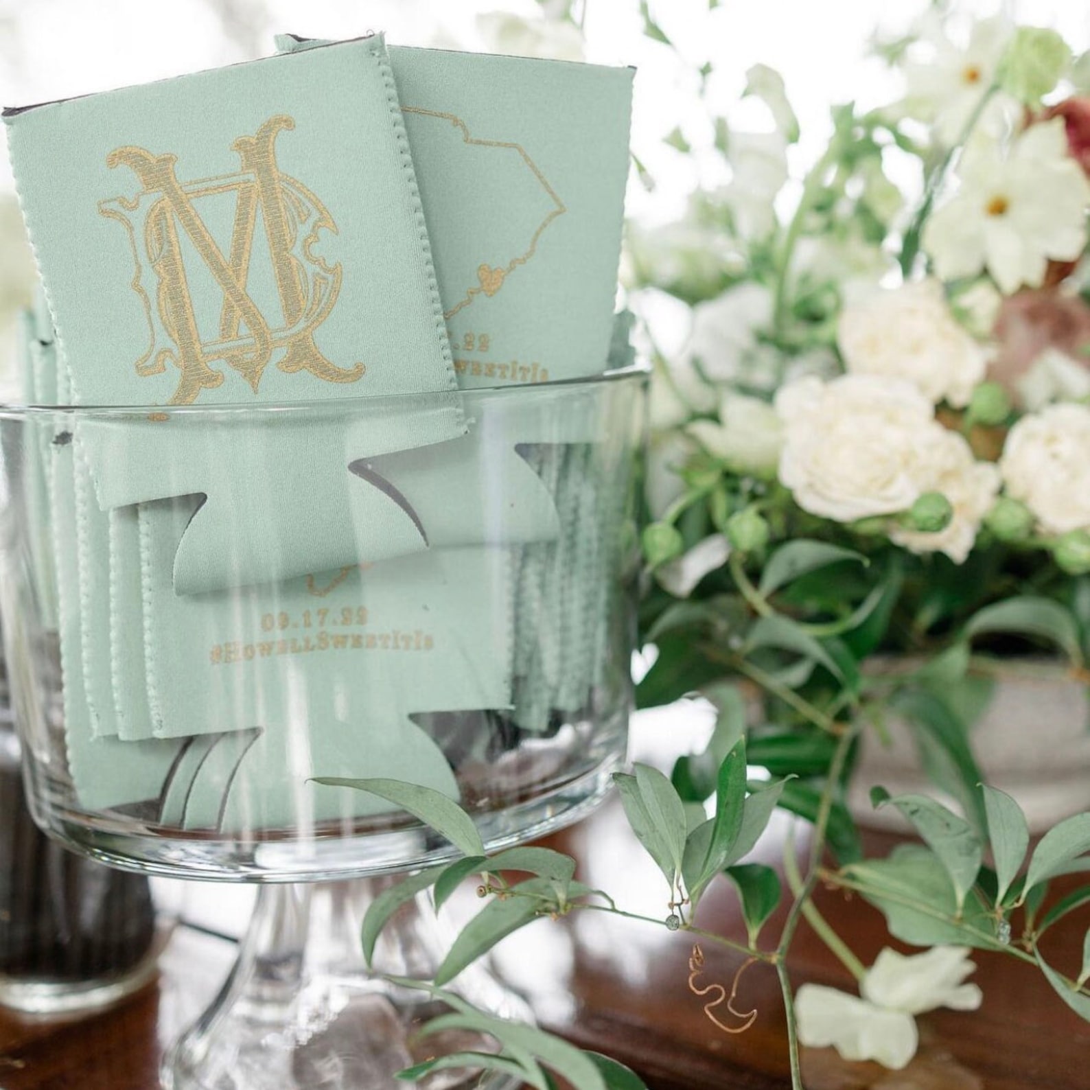 Custom Gold Monogram Can Coolers, Monogrammed Wedding Favor, Neoprene ...